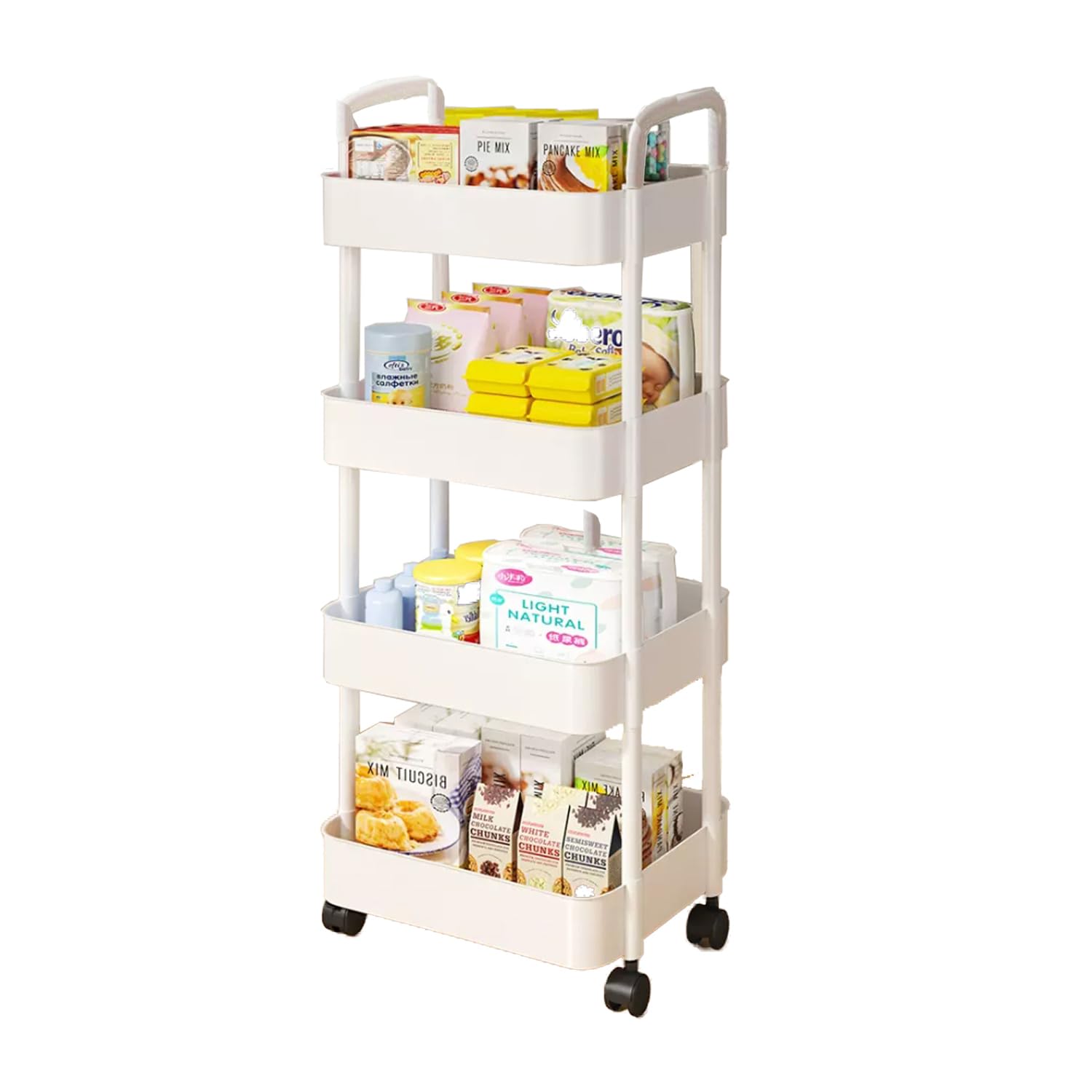 3 or 4 or 5 Tier Rolling Utility Cart with Handle - Multi-Functional ...