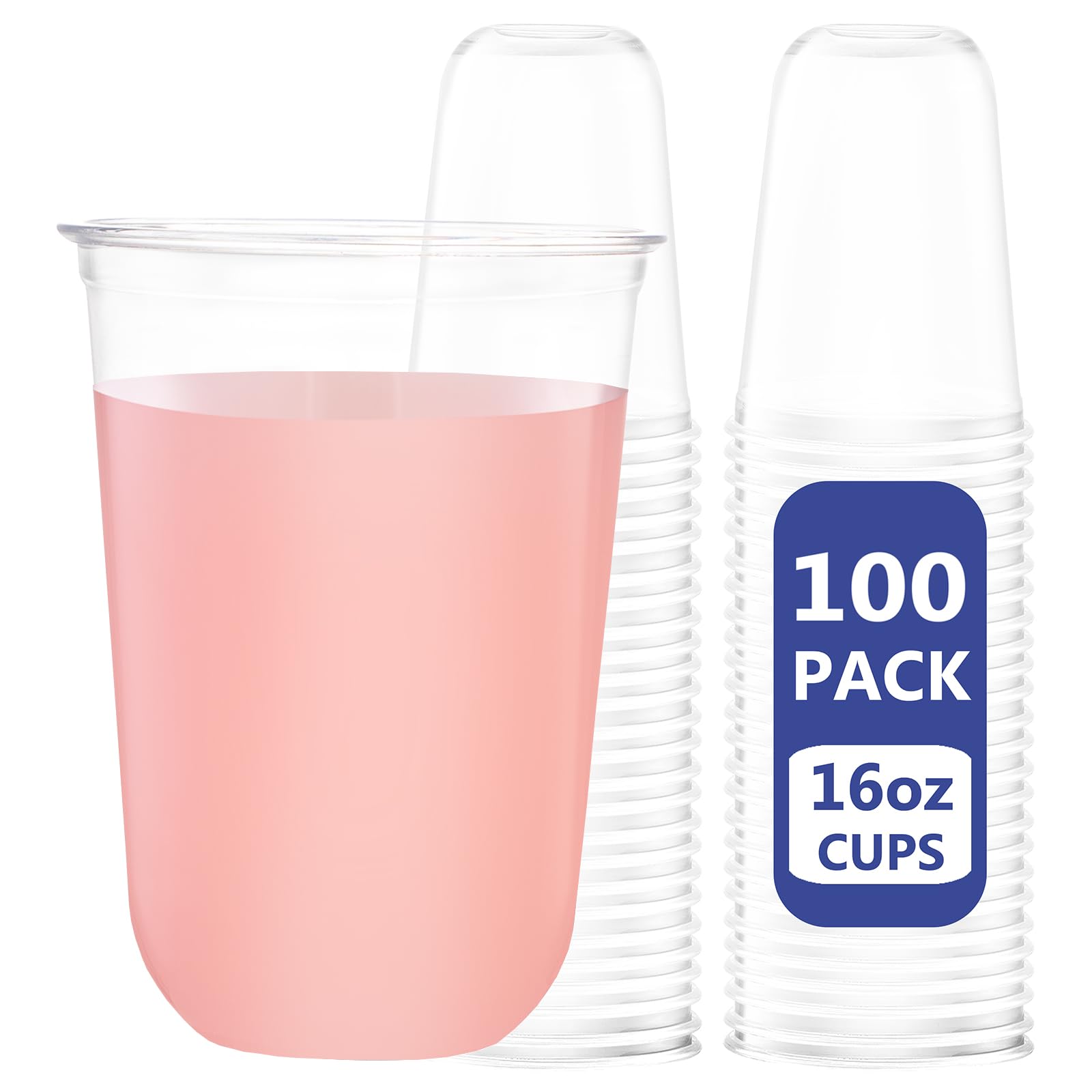 WELLIFE 16 oz Clear Plastic Cups, 100 Pcs Disposable Wine Glasses ...