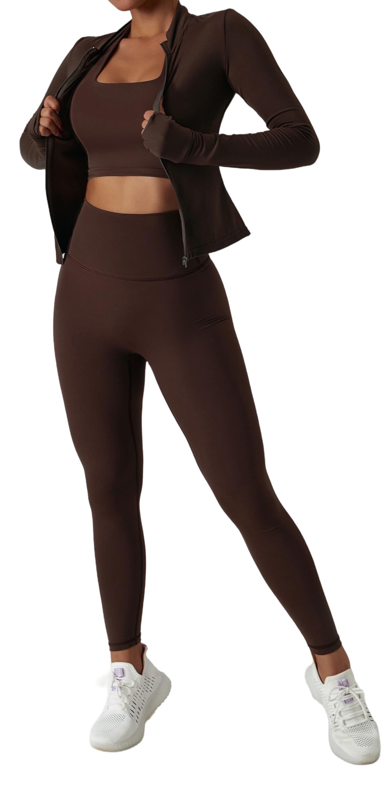 Womens 2 Piece Workout Set Gym Leggings Zip Up Jacket Matching Set ...