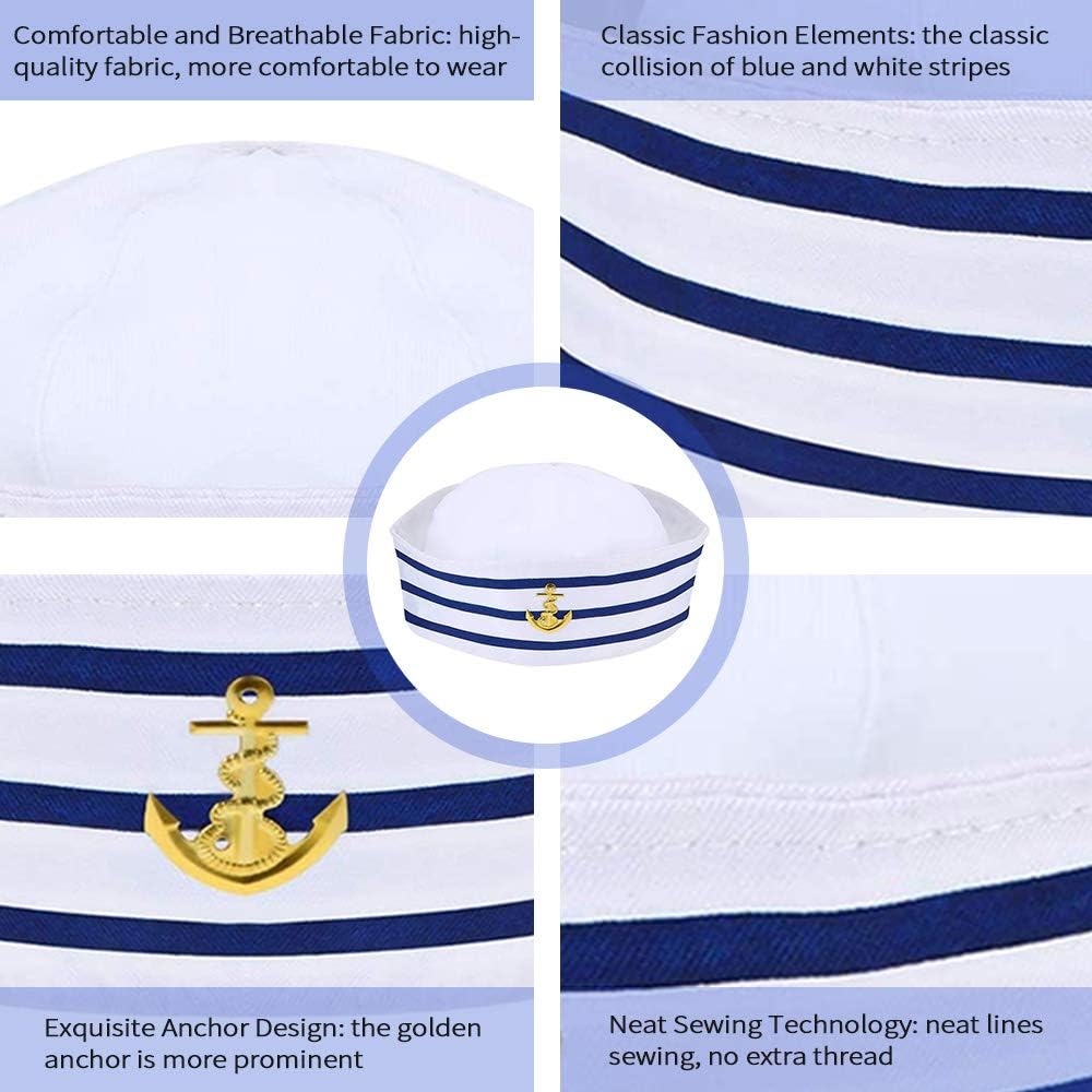 Sailor Captains Hat, White Sailors Hats for Adults Captain Cap Ideal Sailor Costume Accessories ...
