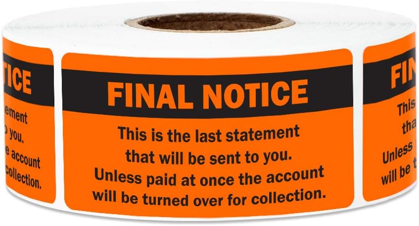 600 Labels - Final Notice Stickers for Billing, Collections, Final ...