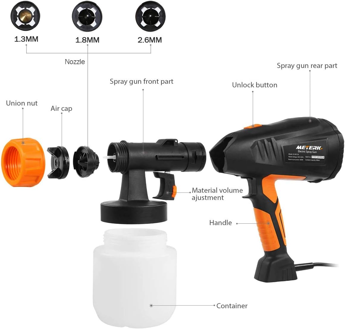 Paint Sprayer,Meterk Electric Spray Gun 400W Advanced Handheld Paint ...