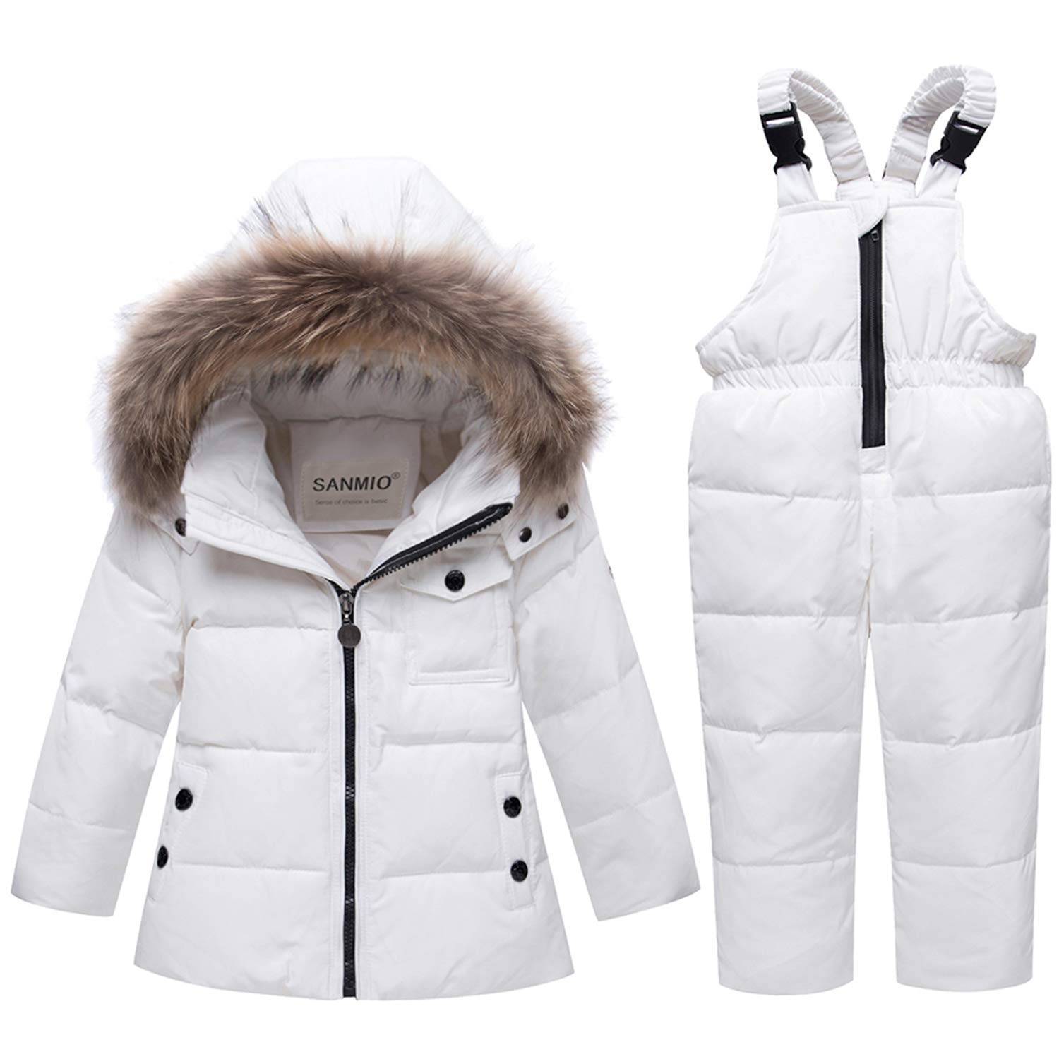 SANMIO Baby Boys Girls Two Piece Snowsuit, Toddler Winter Hooded Puffer Down Jacket Coat with ...