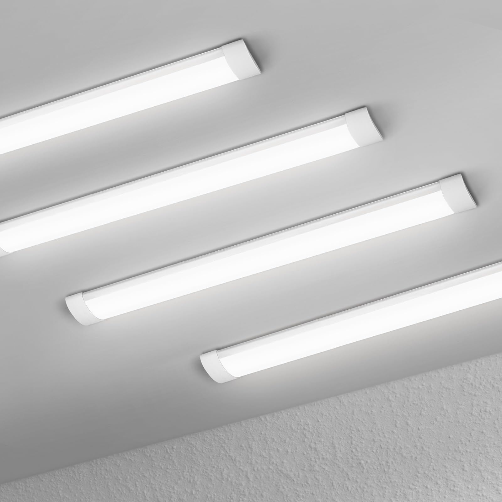 JUERLEN 4 Packs LED Batten Lights?PC Body? 4FT 36W 5000k 3600lm,Low ...