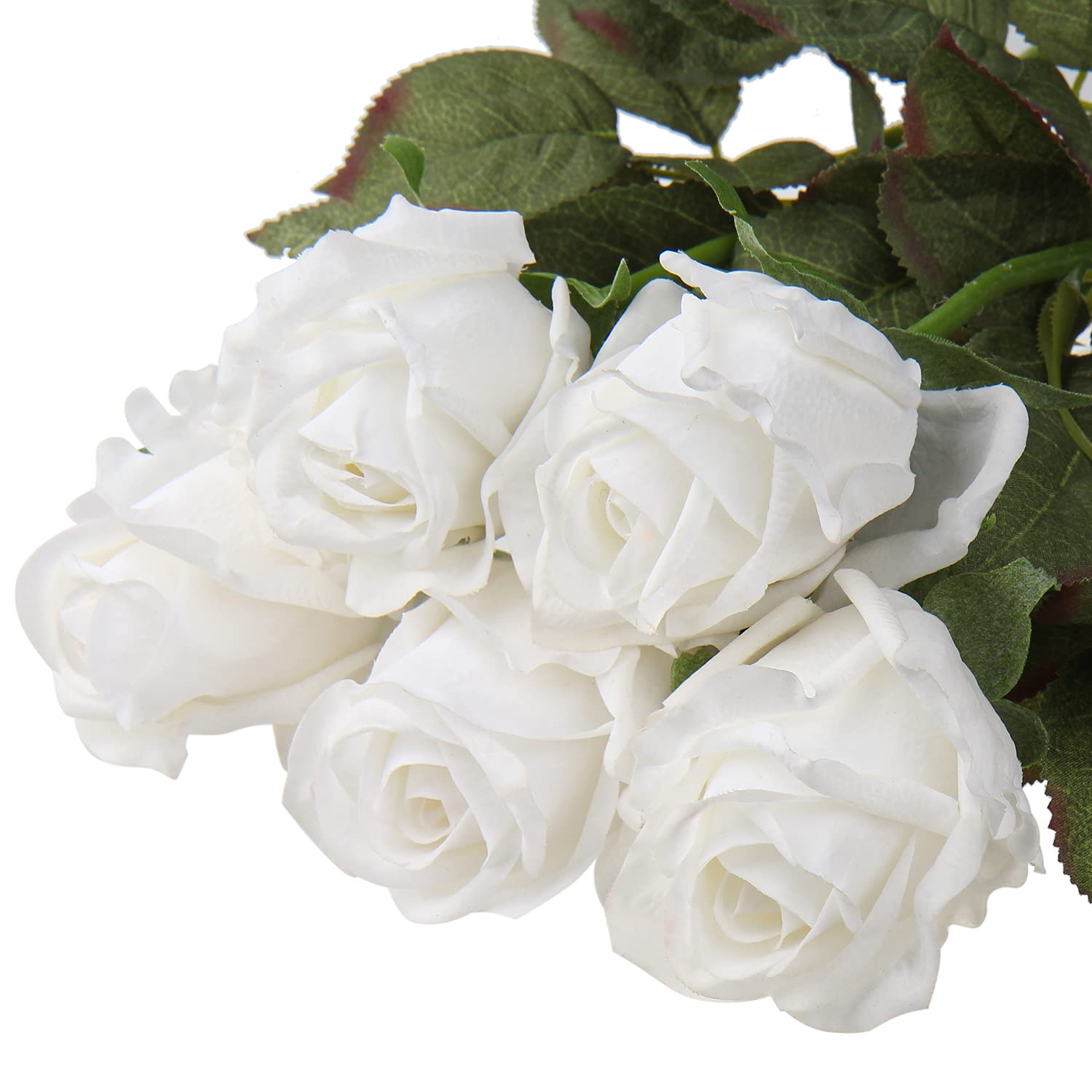 DILATATA Artificial Realistic Roses White Flowers 24" Real Touch Silk ...