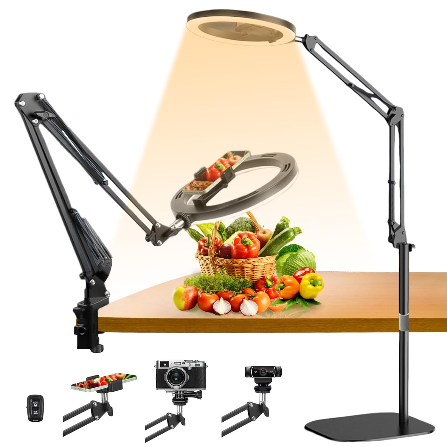 yAyusi Ring Light Overhead Phone Mount, Dual-purpose Floor/Desk Ring ...