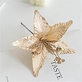 Amazon.com: Ansho Pack of 6 Glitter Poinsettia Flower Large Artificial ...