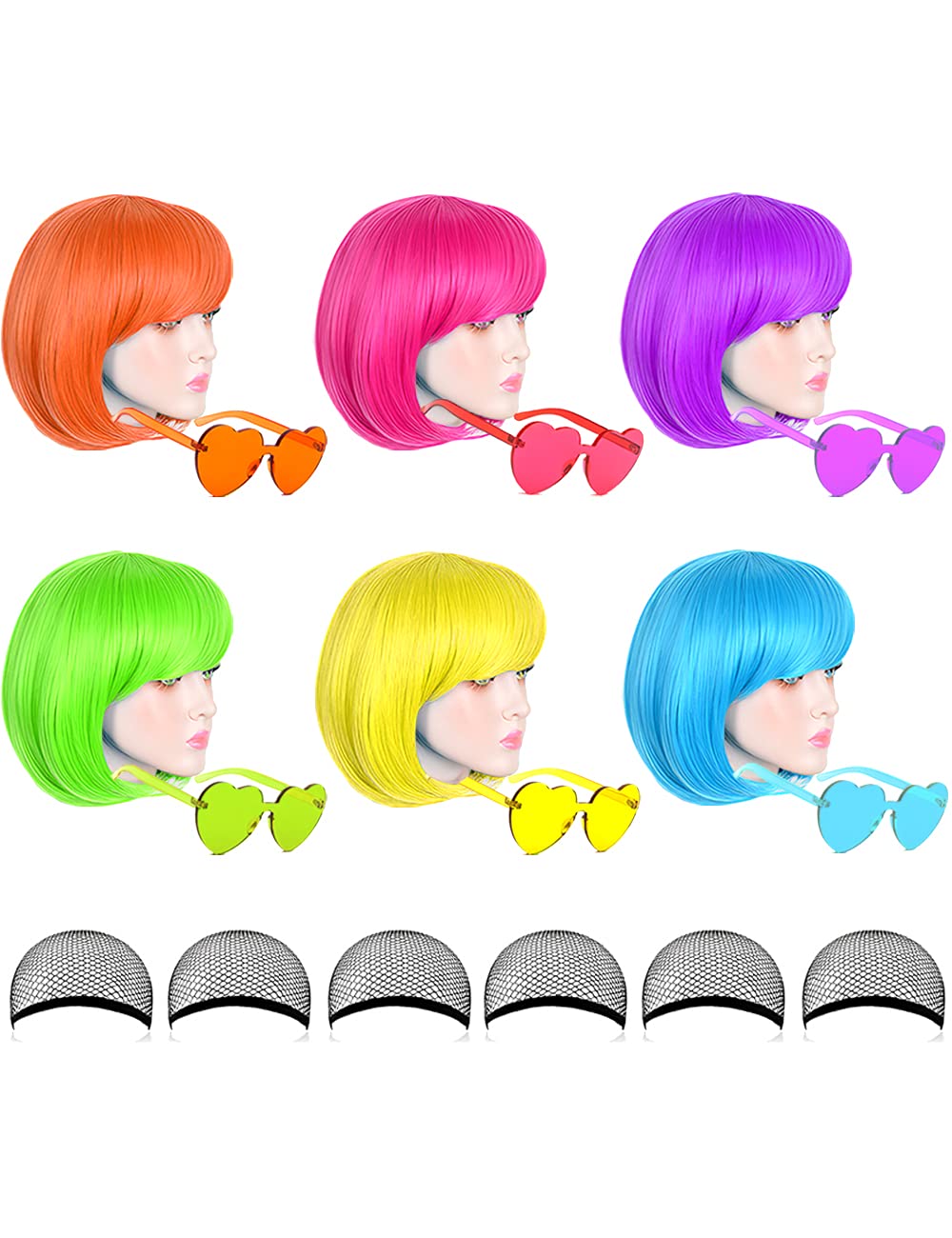 LOHO MAGICA 6 Pack Colored Wigs - Funky Short Bob Hair Wigs for Cosplay ...