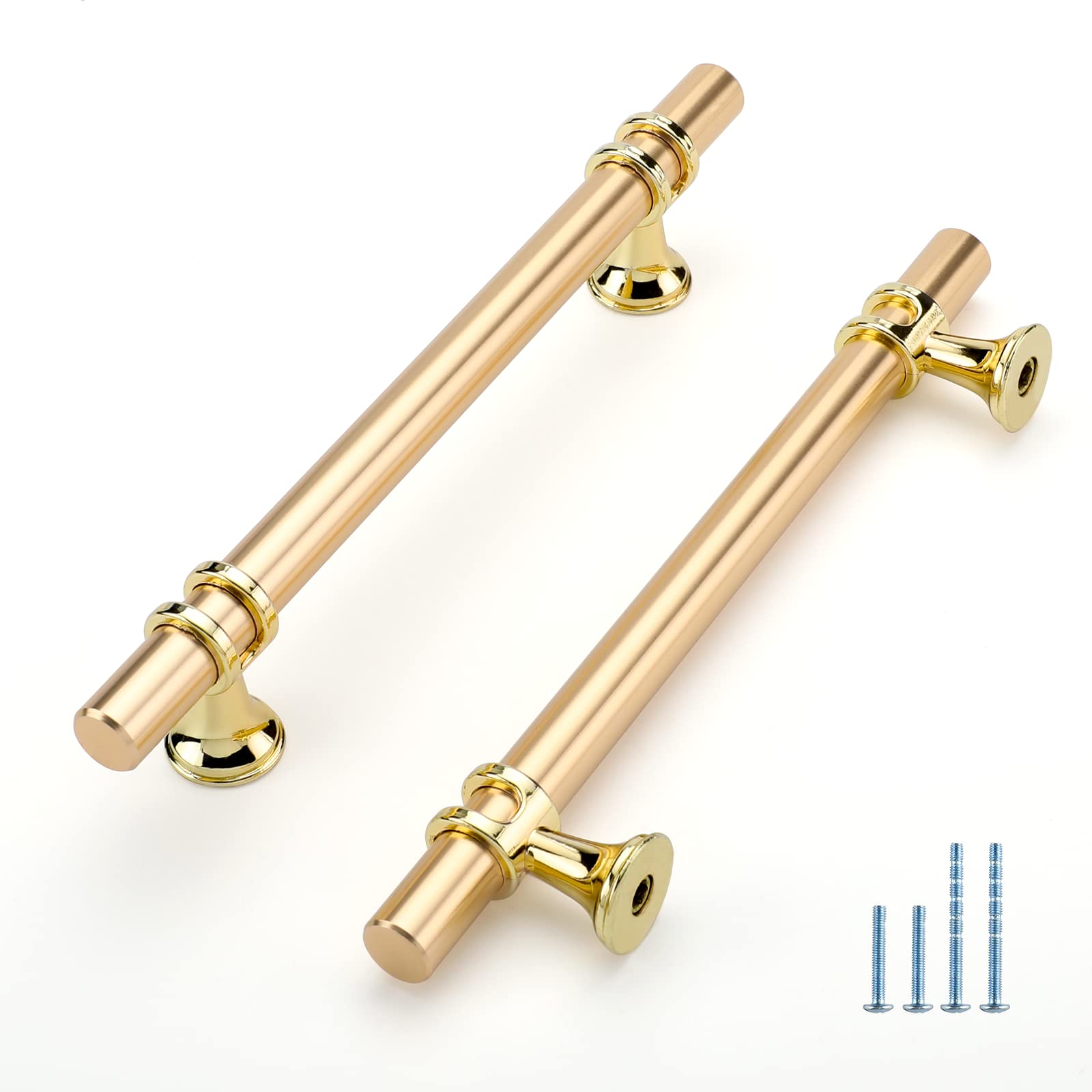 Leulan 5 Pack Kitchen Cabinet Handles Brushed Gold Cabinet Pulls 5 Inch ...