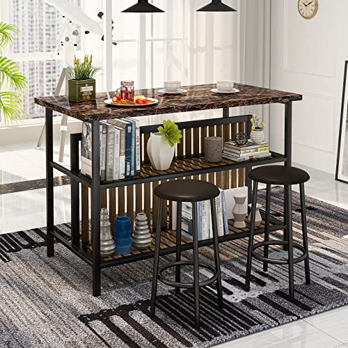 AWQM 3 Piece Bar Table Set with Storage, Kitchen Island with Seating ...