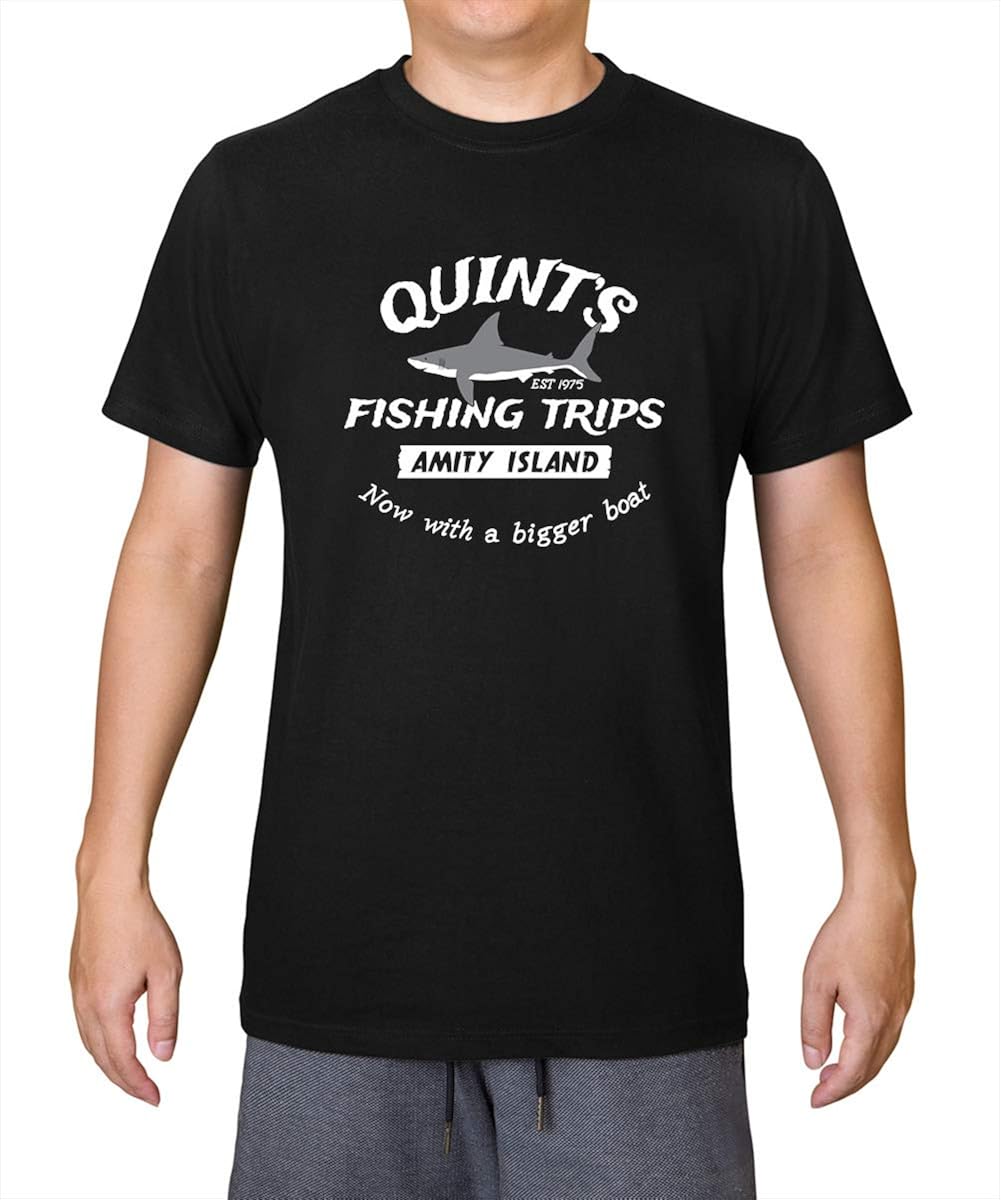 Quints Fishing Trips - Mens 100% Organic Cotton T-Shirt: Amazon.co.uk ...