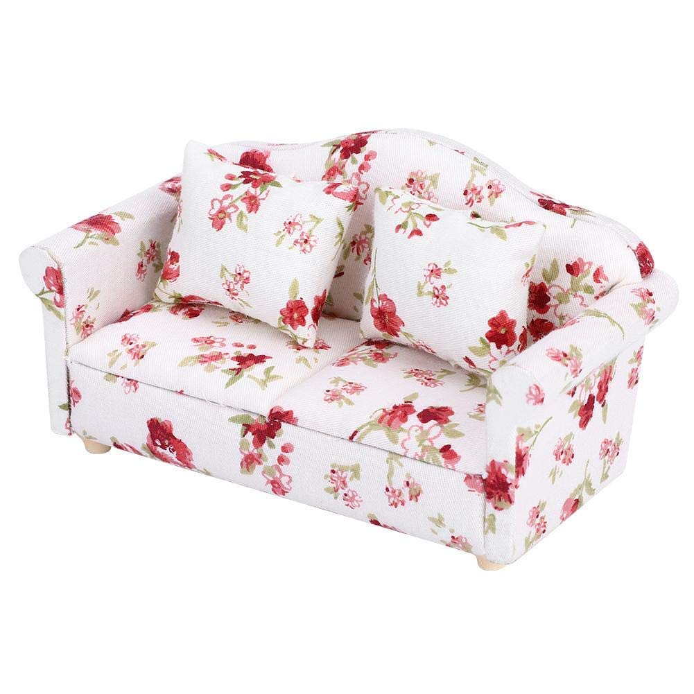Buy Mini Dollhouse Sofa, 1/12 Scale Dolls House Furniture Couch Flower ...
