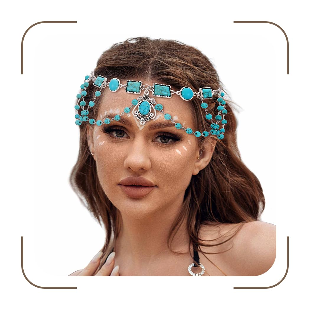 Asooll Turquoise Layered Head Chain Bead Headpiece Chains Festival Hair ...