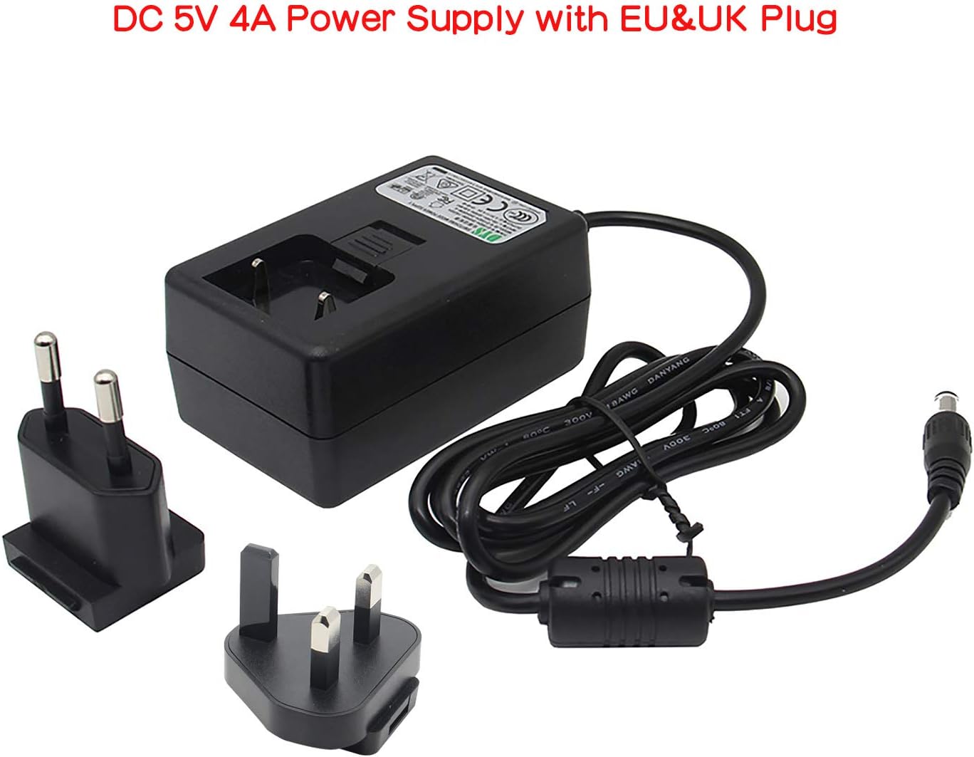 Geekworm DC 5V 4A Power Adapter with EU and UK Plug (DC5.5x2.5mm) for ...