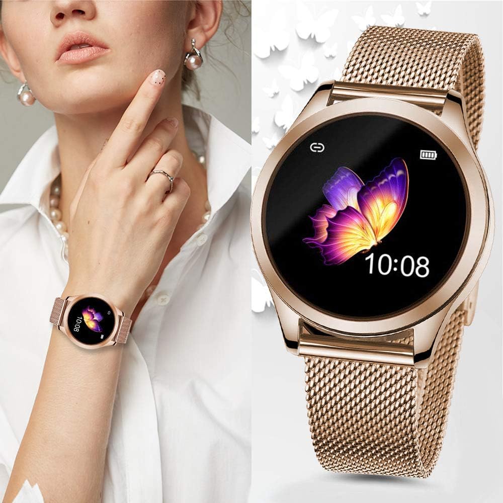 Amazon.com: SmartDaily Gold Smart Watch for Women, Color Touch Screen ...