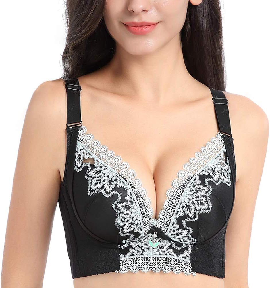 Longline Push Up Bras No Wire Embroidery Lace Brassiere 32A to 40C at Amazon Women’s Clothing store