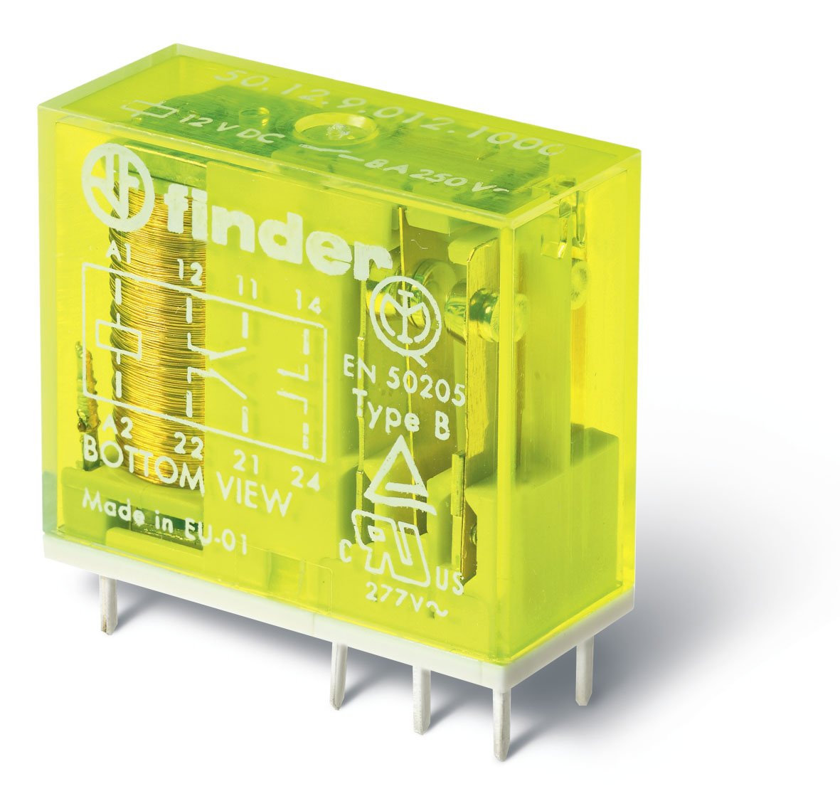 FINDER 50.12.9.024.1000 Safety Relay, 50 Series, DPDT, 24 VDC, 8 A ...