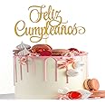 Amazon.com: Spanish Feliz Cumpleaños Cake Topper - Gold Glitter Happy Birthday Cake Topper ...