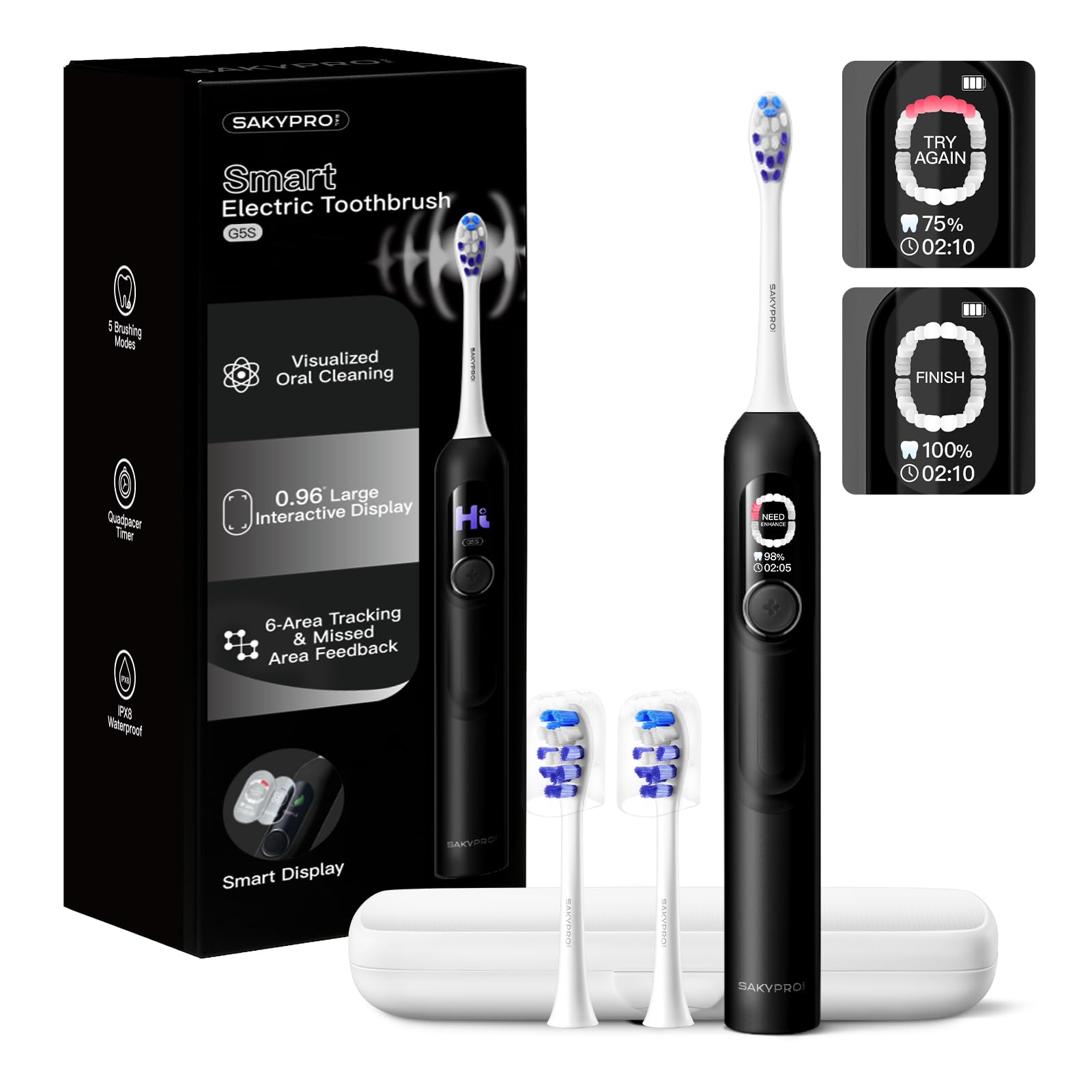 SAKYPRORAL Electric Toothbrush with AI Smart Screen for Adults Kids ...