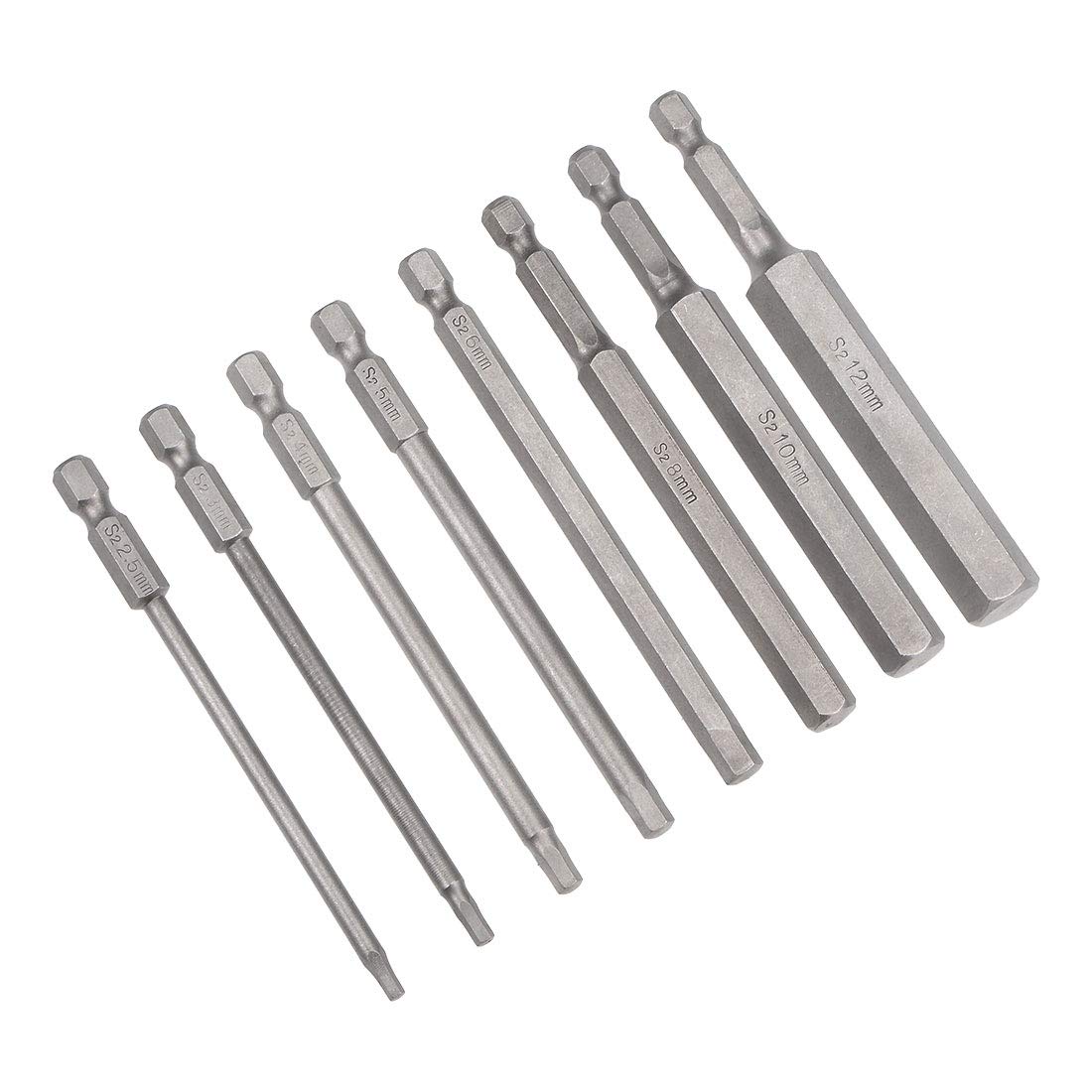 uxcell 8pcs Hex Bits Set 1/4 Inch Hex Shank 2.5-12mm Magnetic Hexagon Screwdriver Bit Set 100mm ...