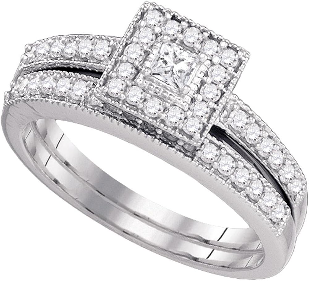 Amazon.com: 10K White Gold Round Cut Diamond Bridal Engagement Ring and ...