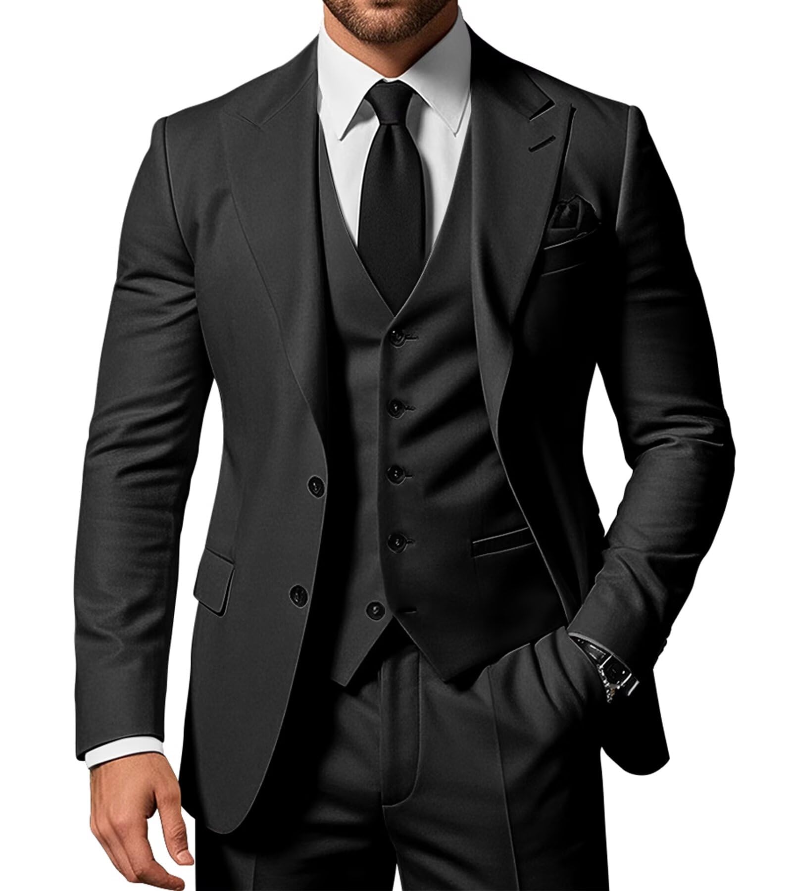 SPTALLFITJSV Mens 3 Piece Dress Suit Classic Fit Stylish Suits Wedding ...