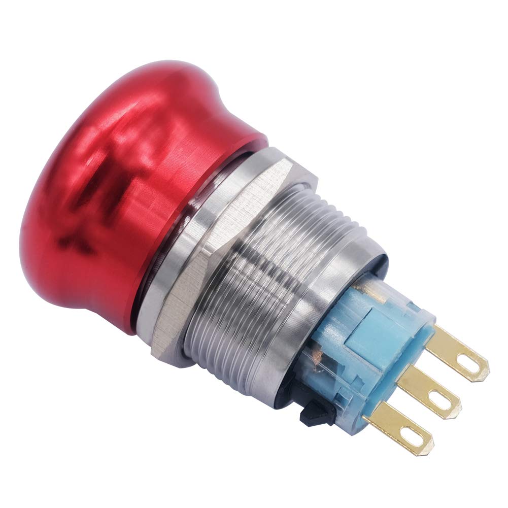 mxuteuk 22mm Stainless Steel Metal Latching Emergency Stop Push Button Switch 12-220V 3A 1NO 1NC ...