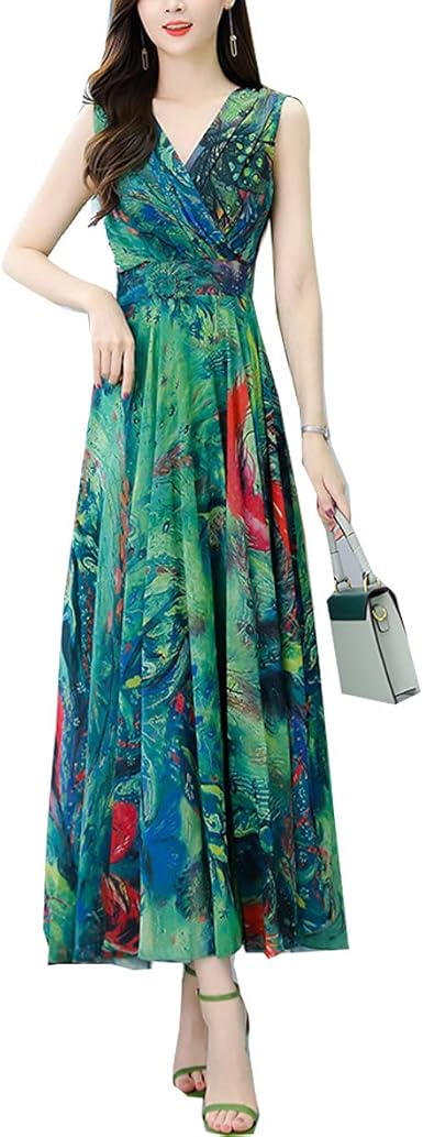 Long Dress for Women Elegant Vintage Retro Print Swing Slim Maxi ...