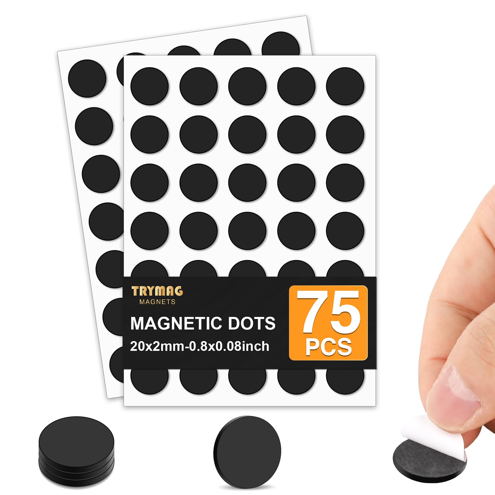 TRYMAG Flexible Magnetic Dots with Adhesive Backing, 75Pcs Strong Self ...