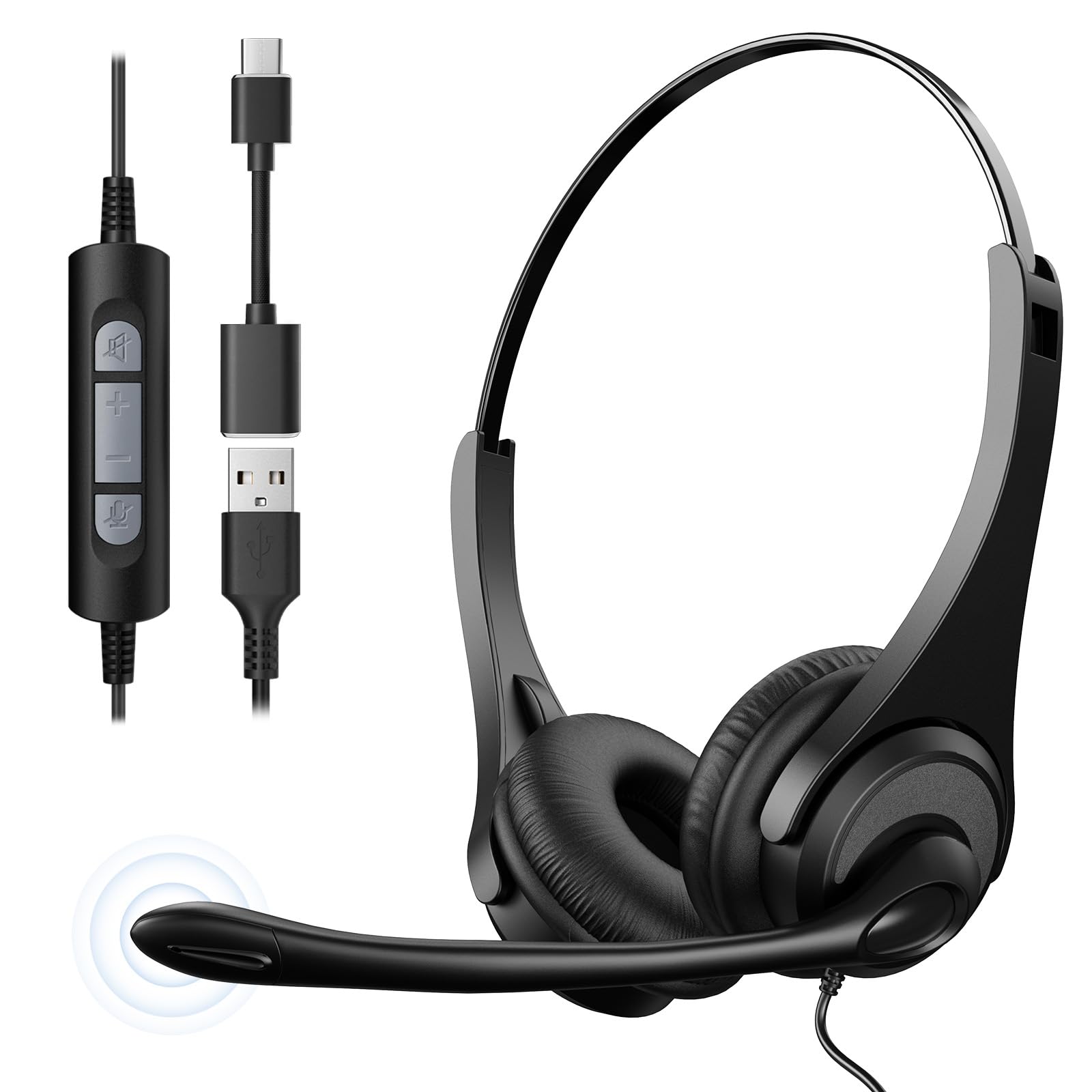 Voistek USB Headset with Microphone for Laptop PC, Wired On-Ear ...