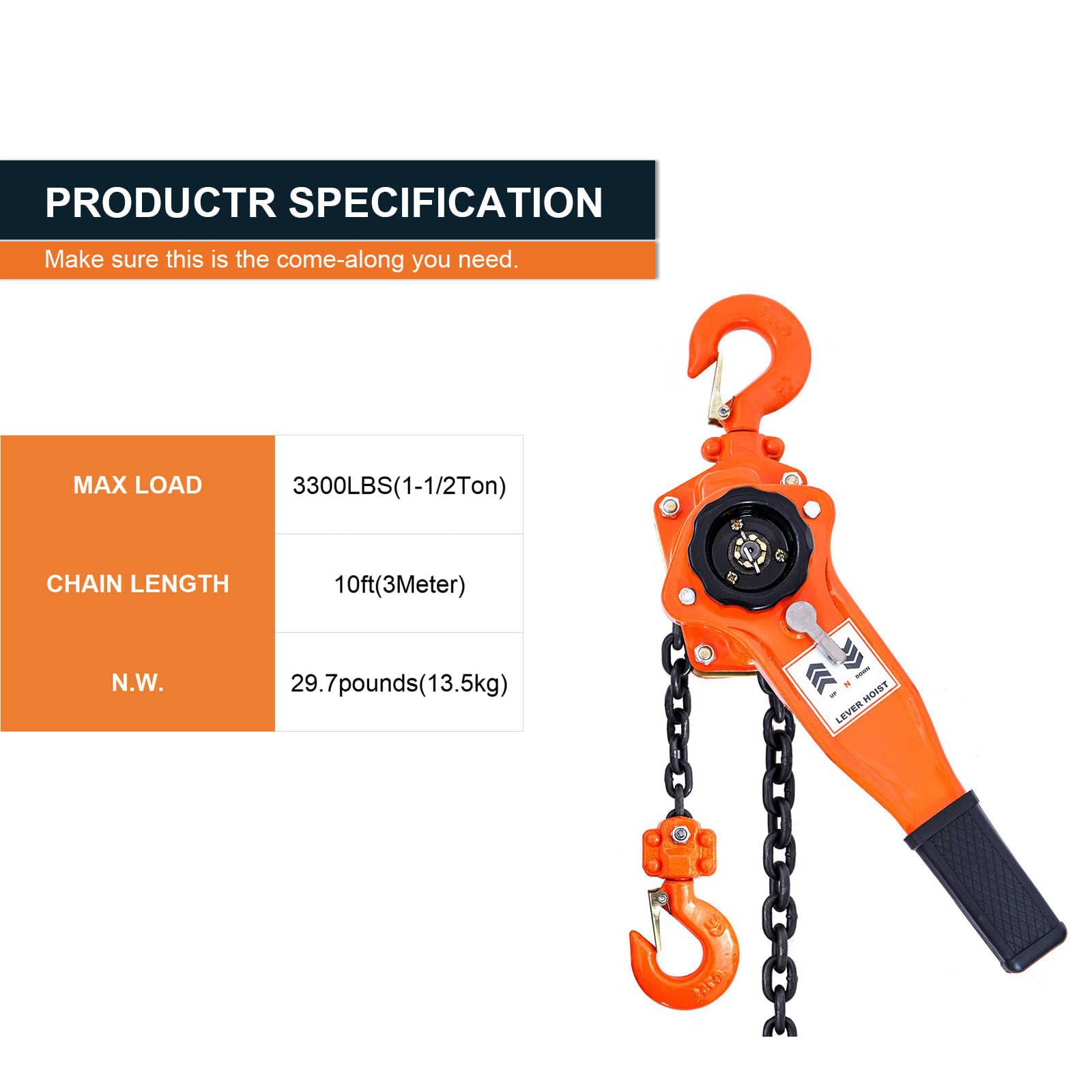 Mua Lever Chain Hoist 3300lbs 10ft 1-1/2 ton Come Along Ratchet Puller ...