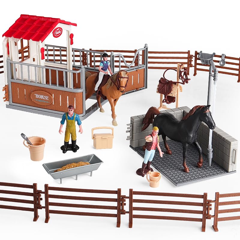RCOMG Horse Stable Figurines Playset, 31 Pieces Horse Club with Horse ...