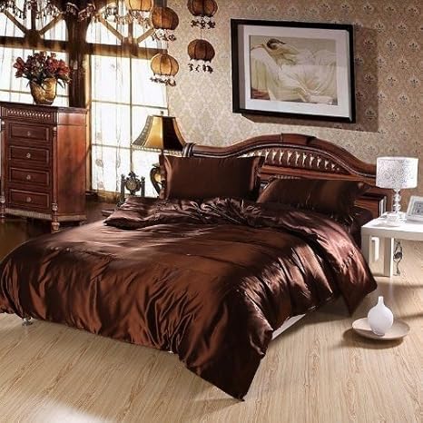 Dark Brown Color 4pcs Imitation Silk Bed Set Bedding Set Bed Linen Silk ...