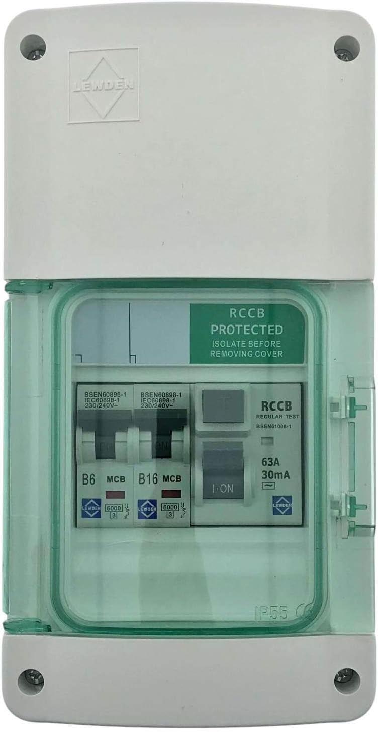 Garage Consumer Unit with 63a/30mA RCD & 1x16amp & 6amp MCB’s IP55 ...