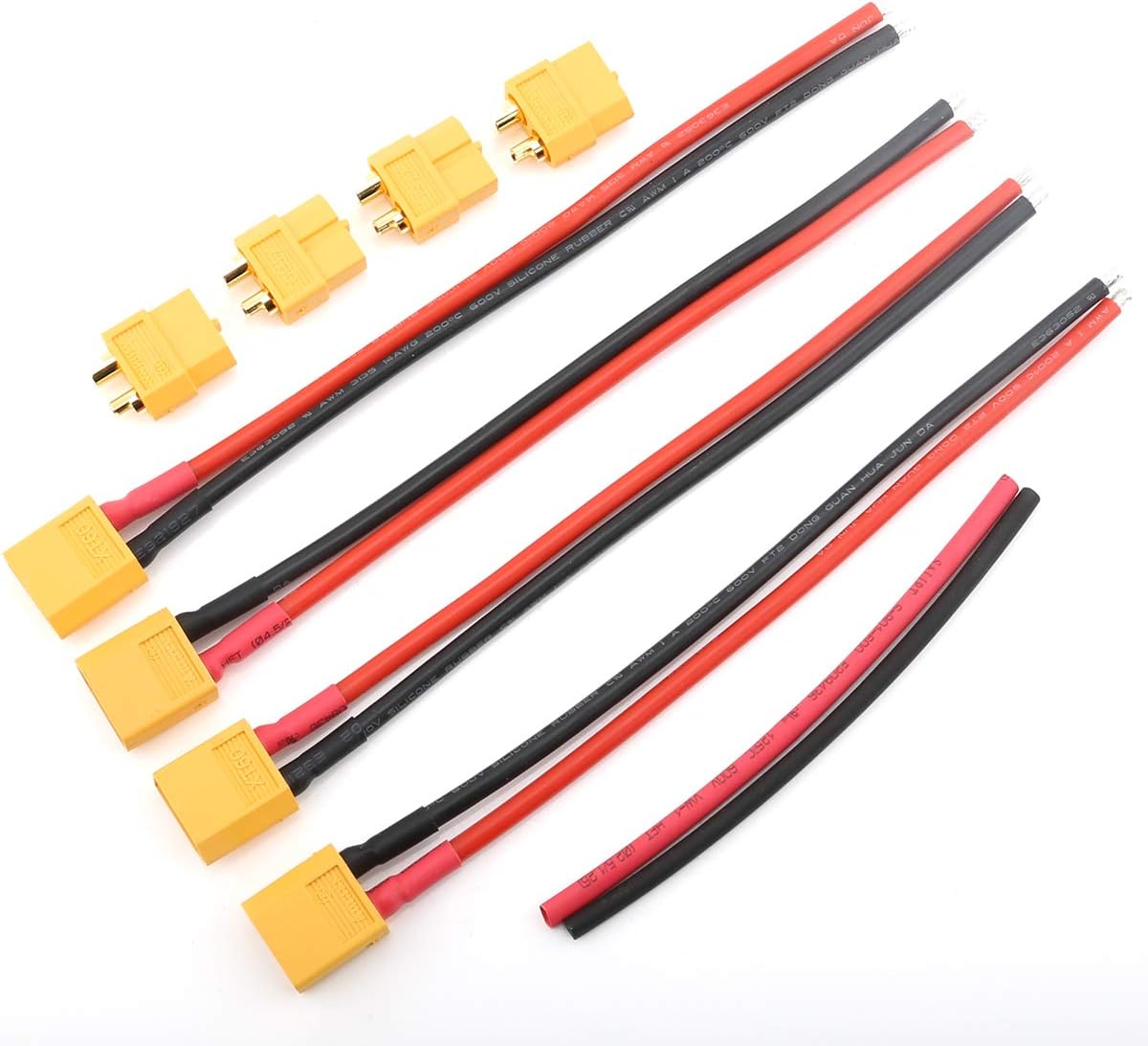 AMASS 2 Pairs XT60H Pigtails XT60 Wire XT-60 XT 60 Plug Male and Female Connector 150mm 14AWG ...