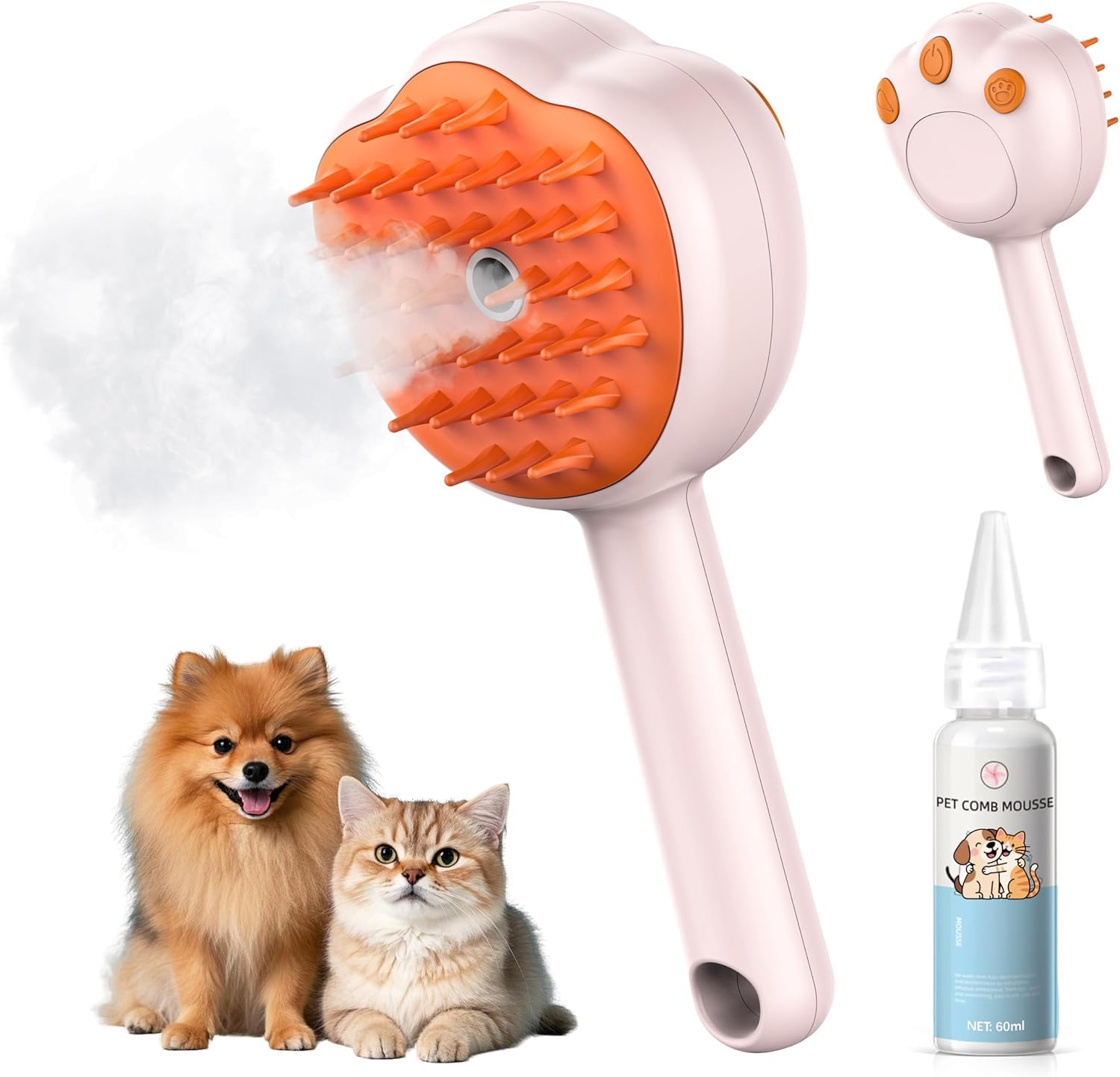 Steam Cat Brush, 6-in-1 Dog Brush Spritz Defur Comb with Pet Waterless ...