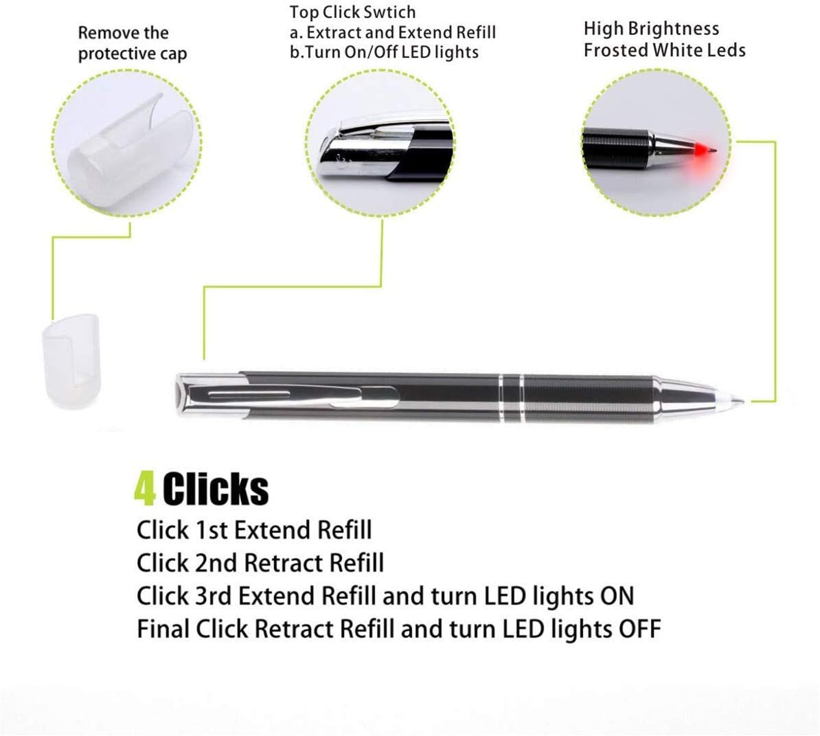 GS Glowseen Lighted tip Penlight,LED Ballpoint Flashlight Writing Pens ...