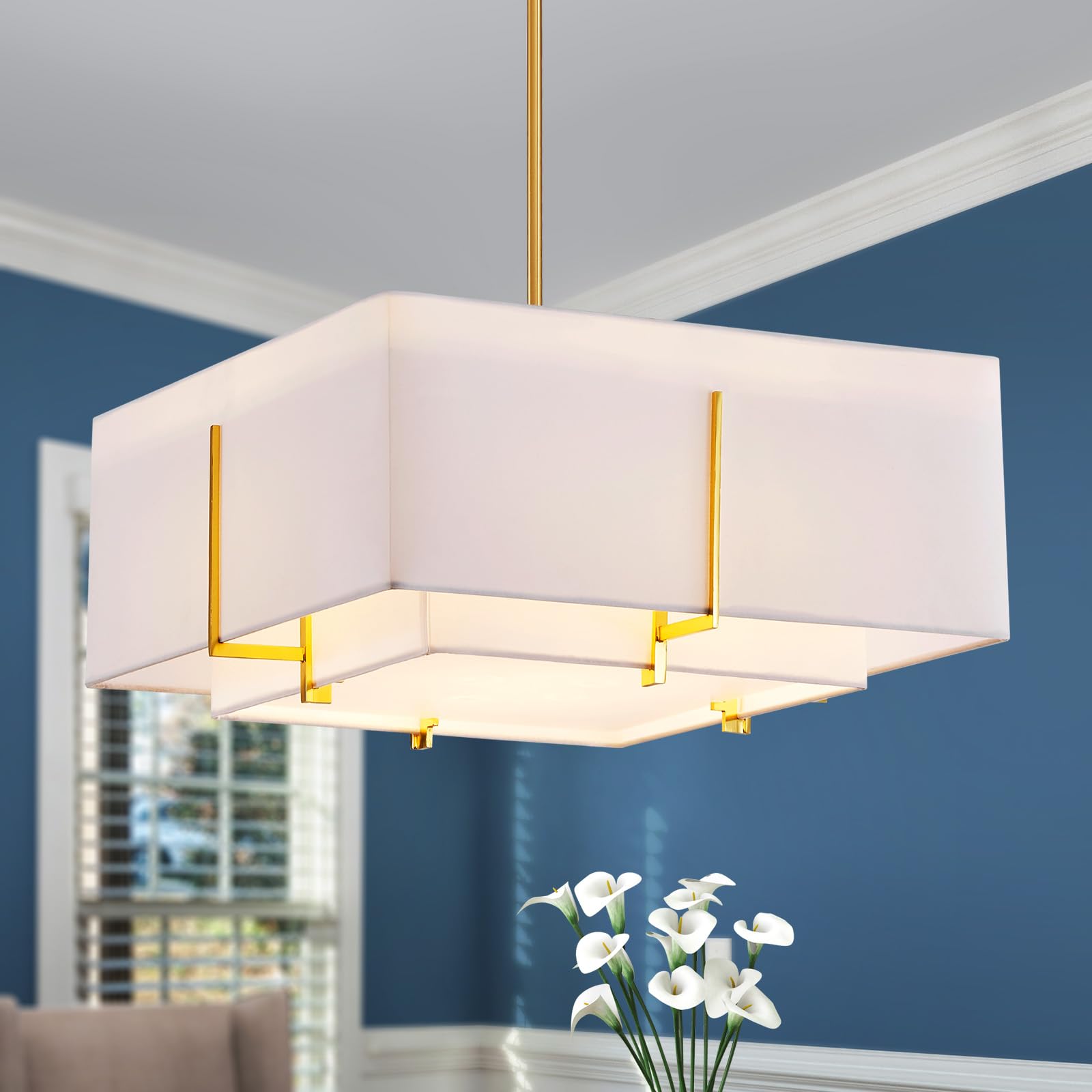 Saint Mossi 4-Light Modern Fabric Chandelier for Dining Room, Drum ...