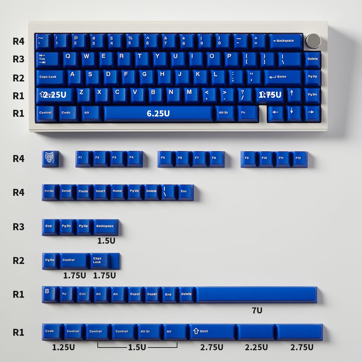 Mua Blue Cherry Profile Keycaps Set Translucent Doubleshot Keycaps 121 ...