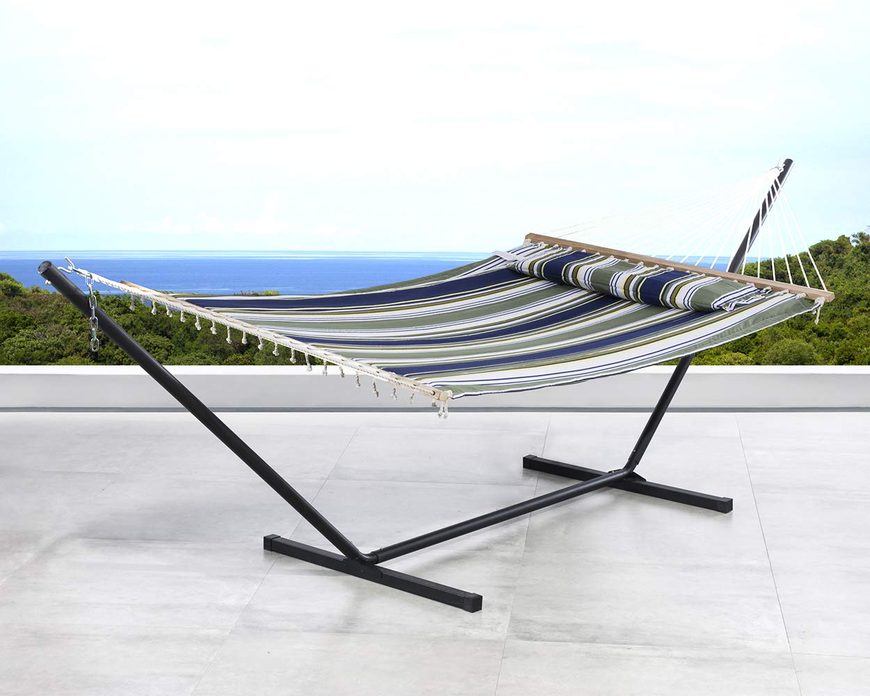 SUNCREAT 2 Person Double Hammock with 12 Foot Steel Stand, Includes ...
