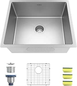 TORVA 22.5 inch Undermount 16 Gauge Single Bowl Stainless Steel Kitchen ...
