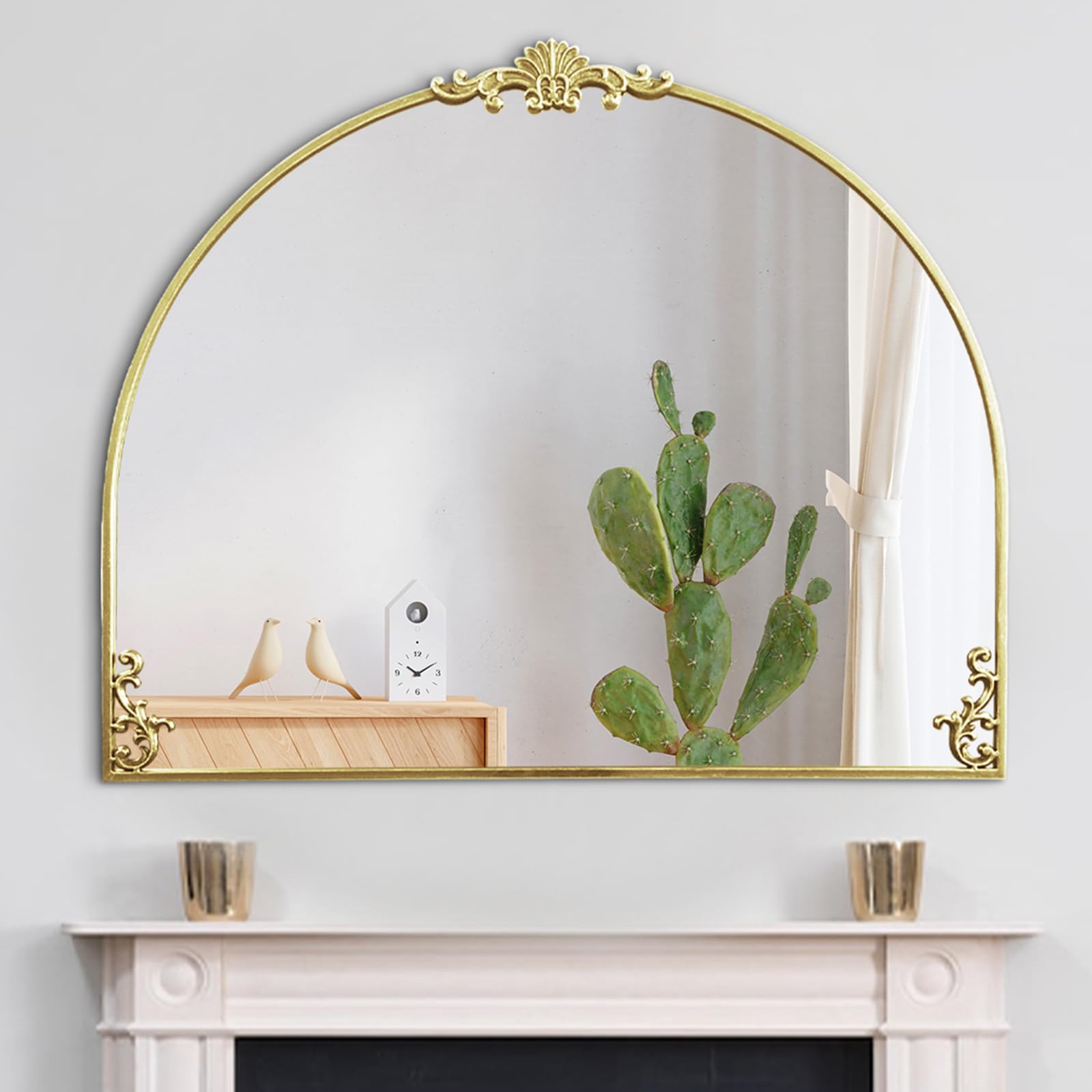 POZINO Gold Arched Mirror, 36"x30" Decorative Wall Mirrors with Ornate ...