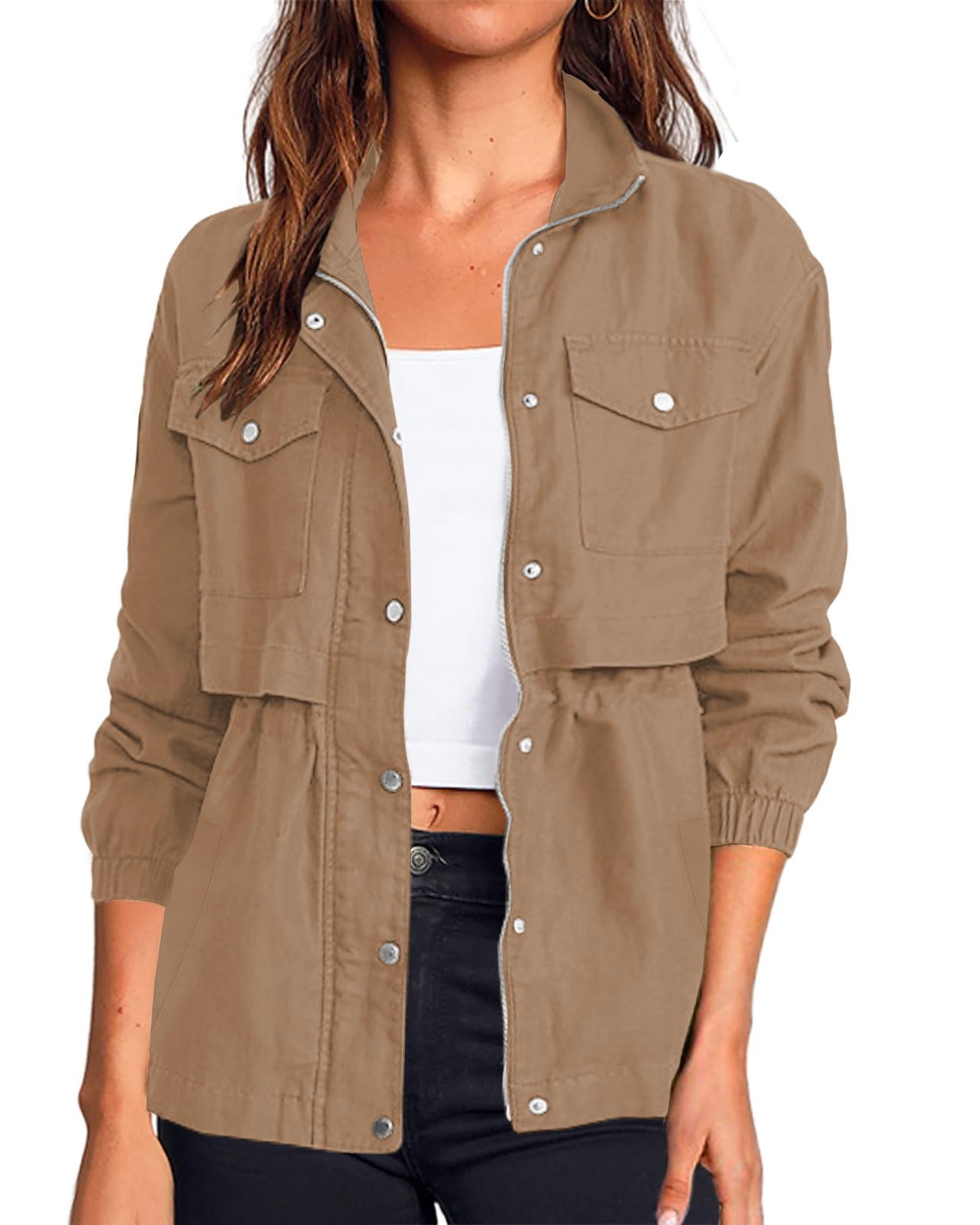 Onedreamer Womens Zip Up Military Safari Anorak Jackets Lightweight ...