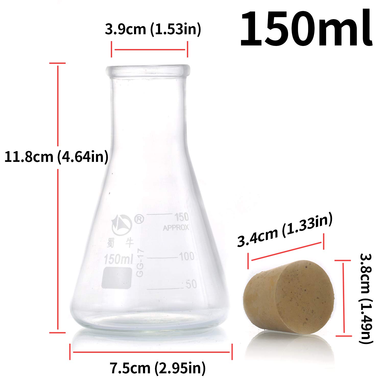 Young4us Glass Erlenmeyer Flask Set, (250 Ml, 150 Ml & 50 Ml) Graduated ...