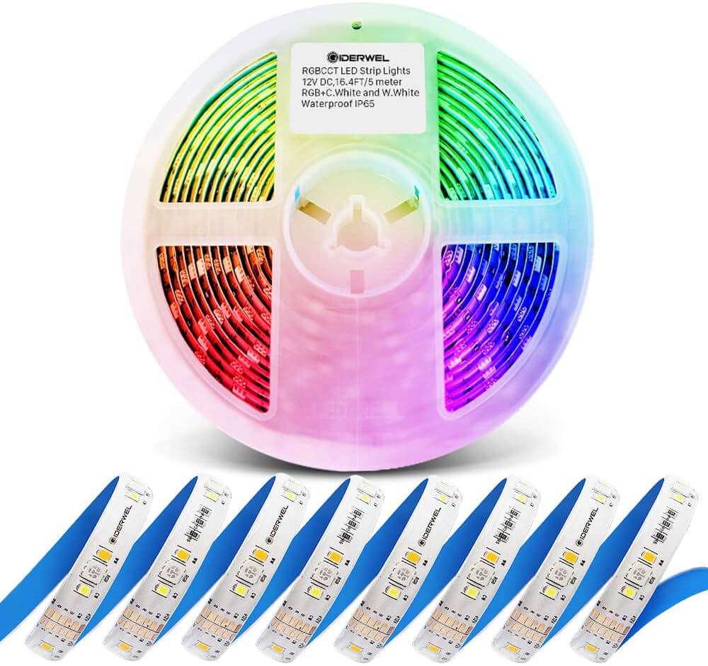 GIDERWEL RGBWW LED Strip Lights,Dimmable 450 LEDs 12V RGB Cold White ...