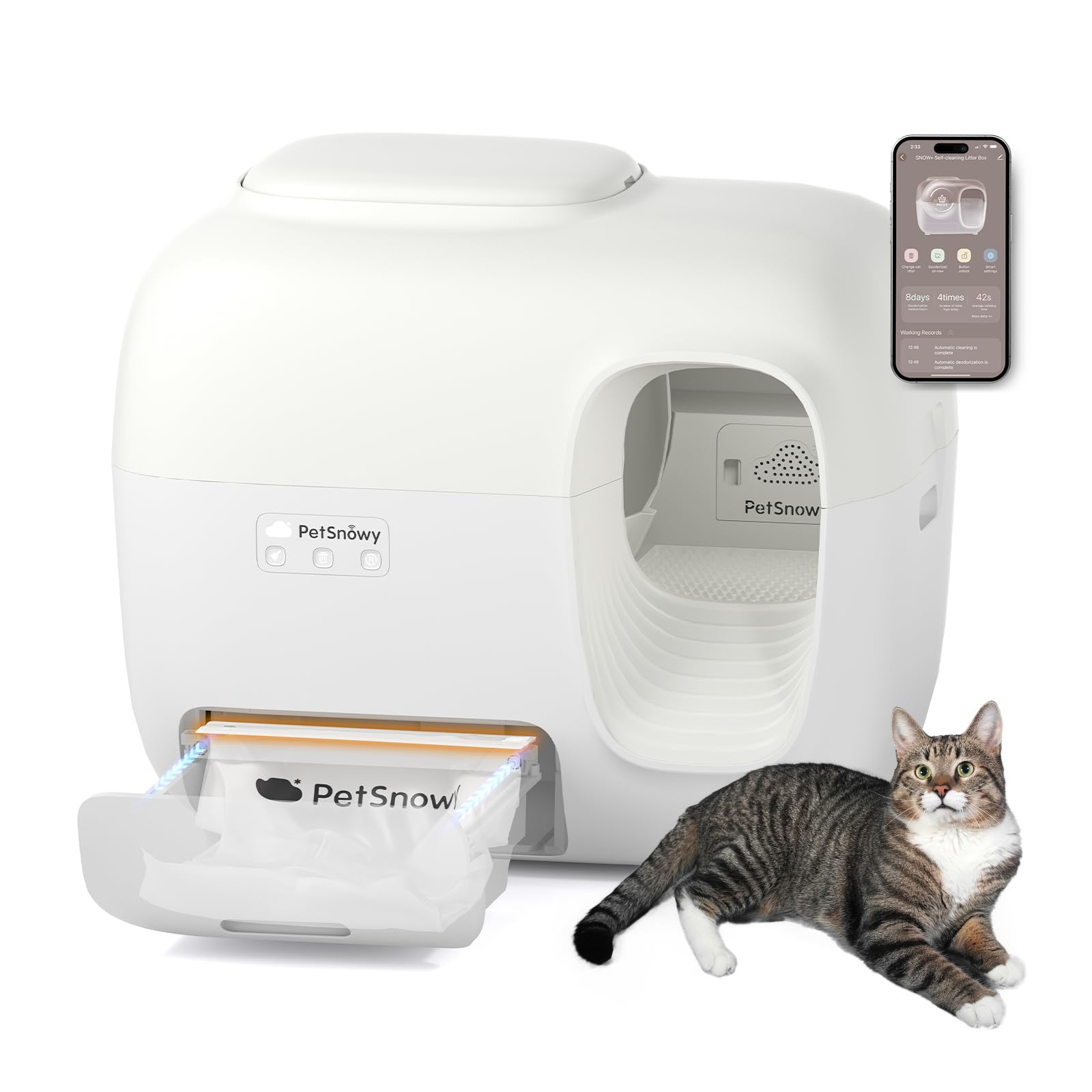PetSnowy Self-Cleaning Automatic Cat Litter Box with Odor Control TiO2 ...