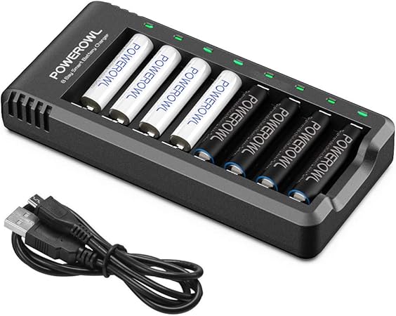 POWEROWL Piles Rechargeables + 8 Slots Chargeur de Piles Kits avec 4 ...