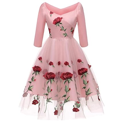 Buy Valentine’s Day Rose Dresses for Women Vintage Embroidery Flower ...