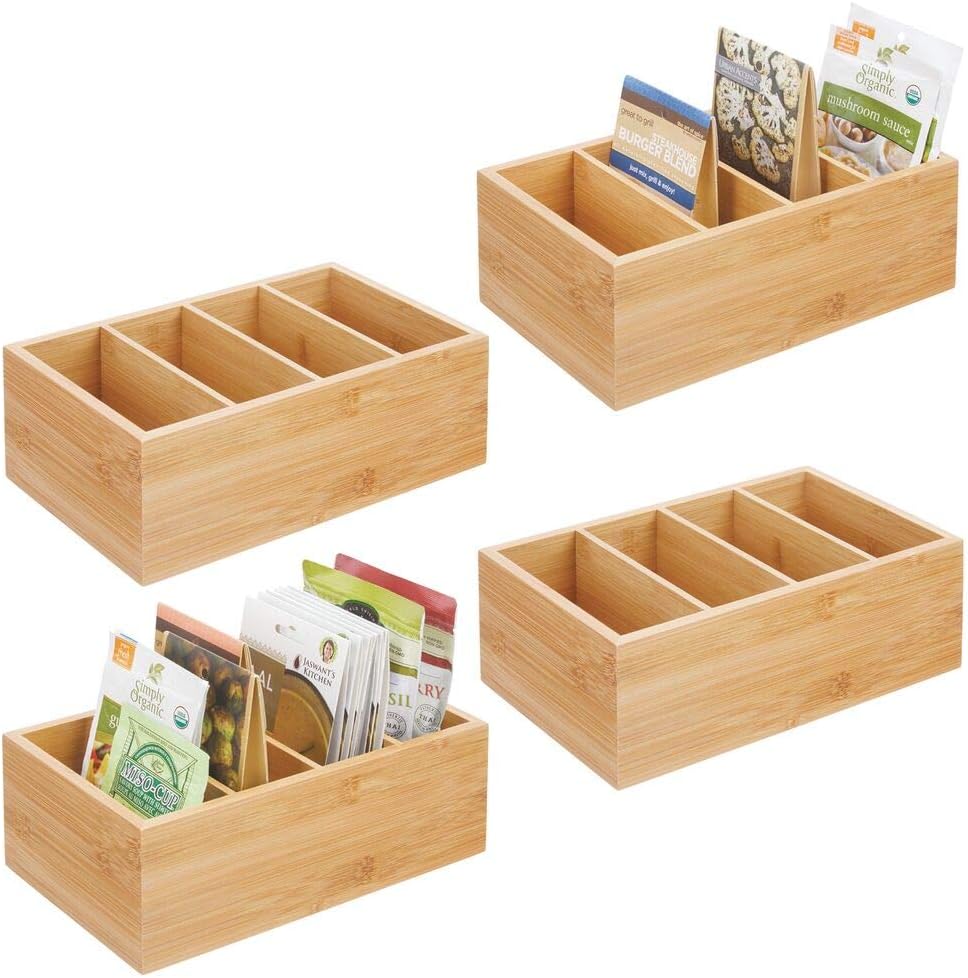 mDesign Set of 4 Kitchen Storage Box – Open-Top Storage Tray – Wooden ...