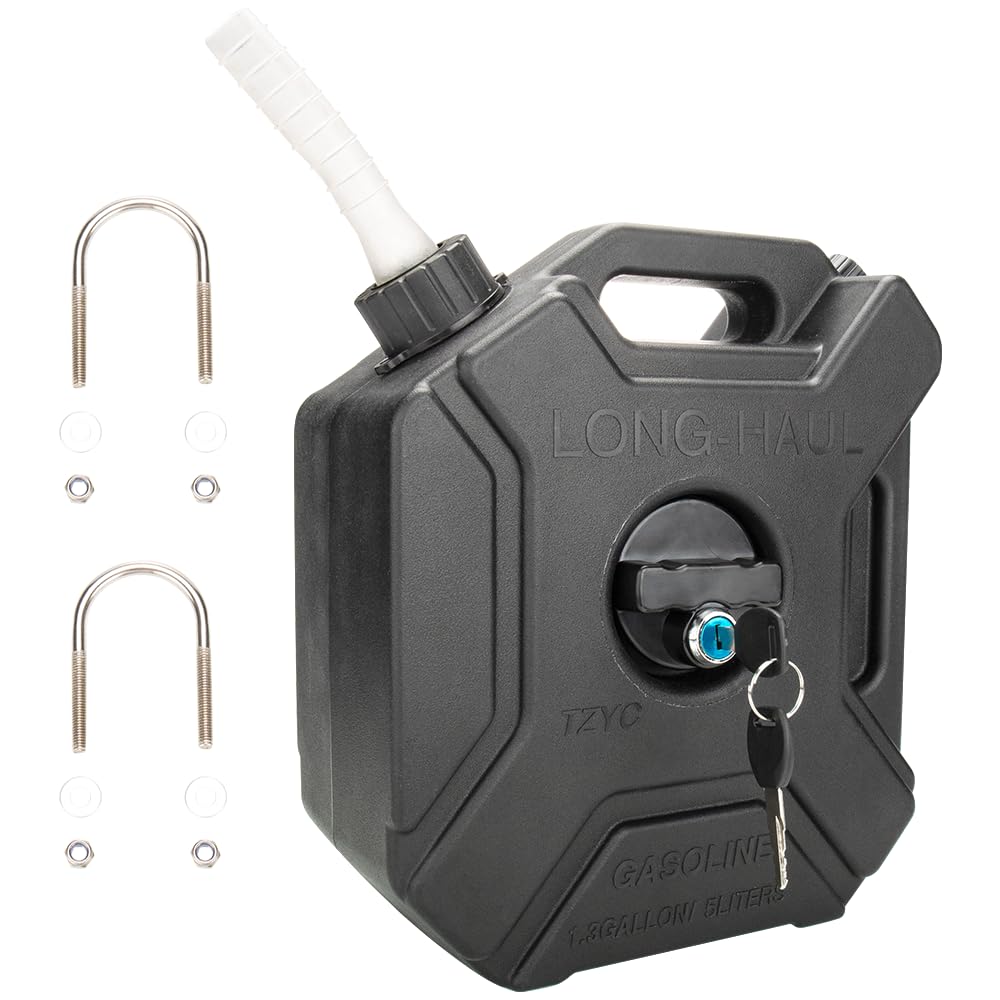 KICRY ATV UTV Gas Can with Mount 5L 1.3 Gallon Black Fuel Can with ...
